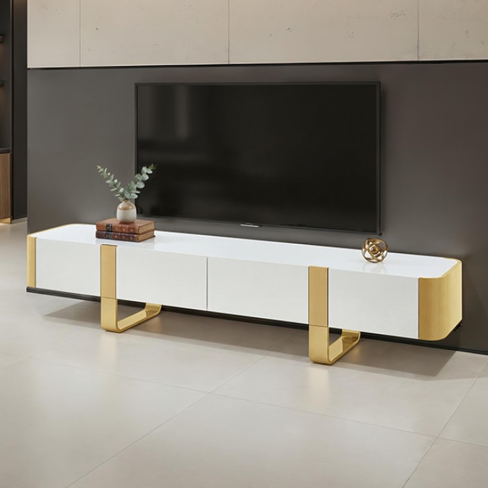 Furniture of America | Larvik | TV Stand White w/ Gold Frame